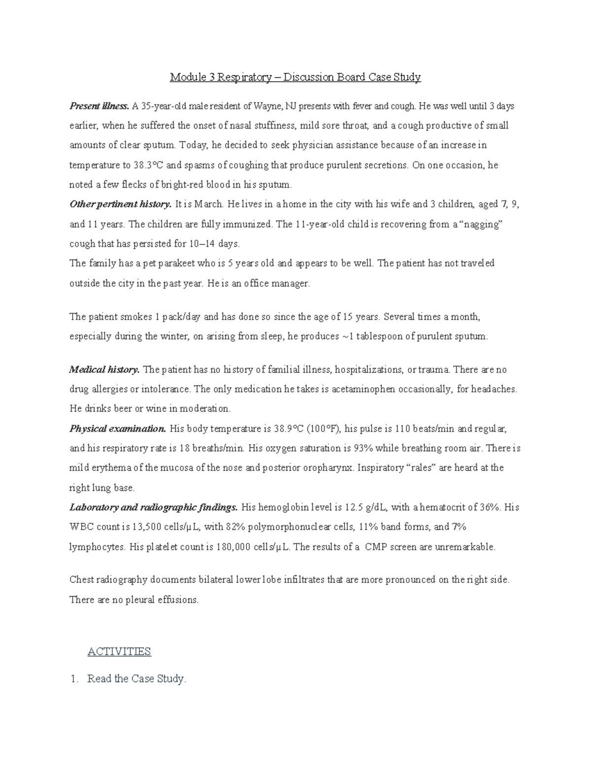 Respiratory Case Study Analysis - Module 3 Discussion Board - Studocu
