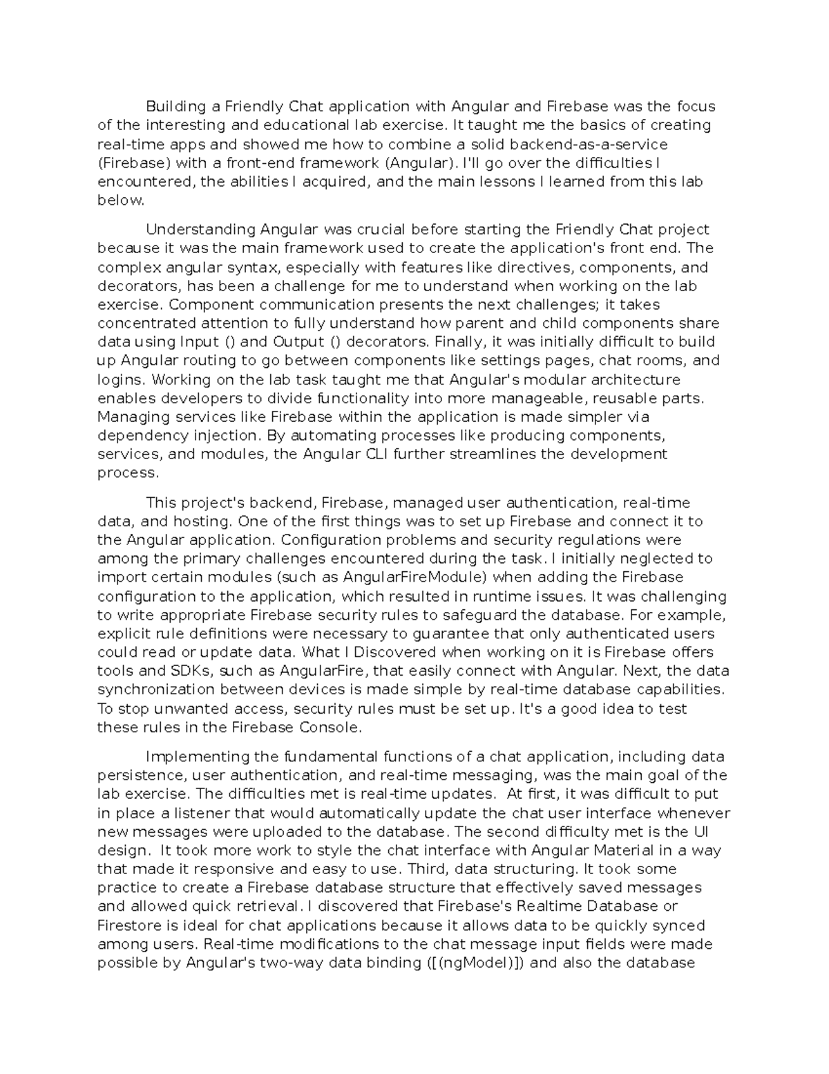 Lab Report: Building a Friendly Chat App with Angular & Firebase - Studocu