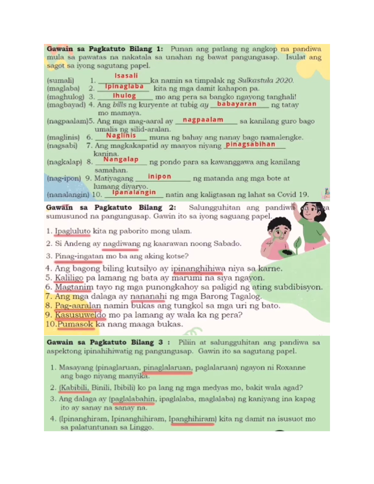 Worksheet on Pandiwa for Filipino 6: Activities and Exercises - Studocu