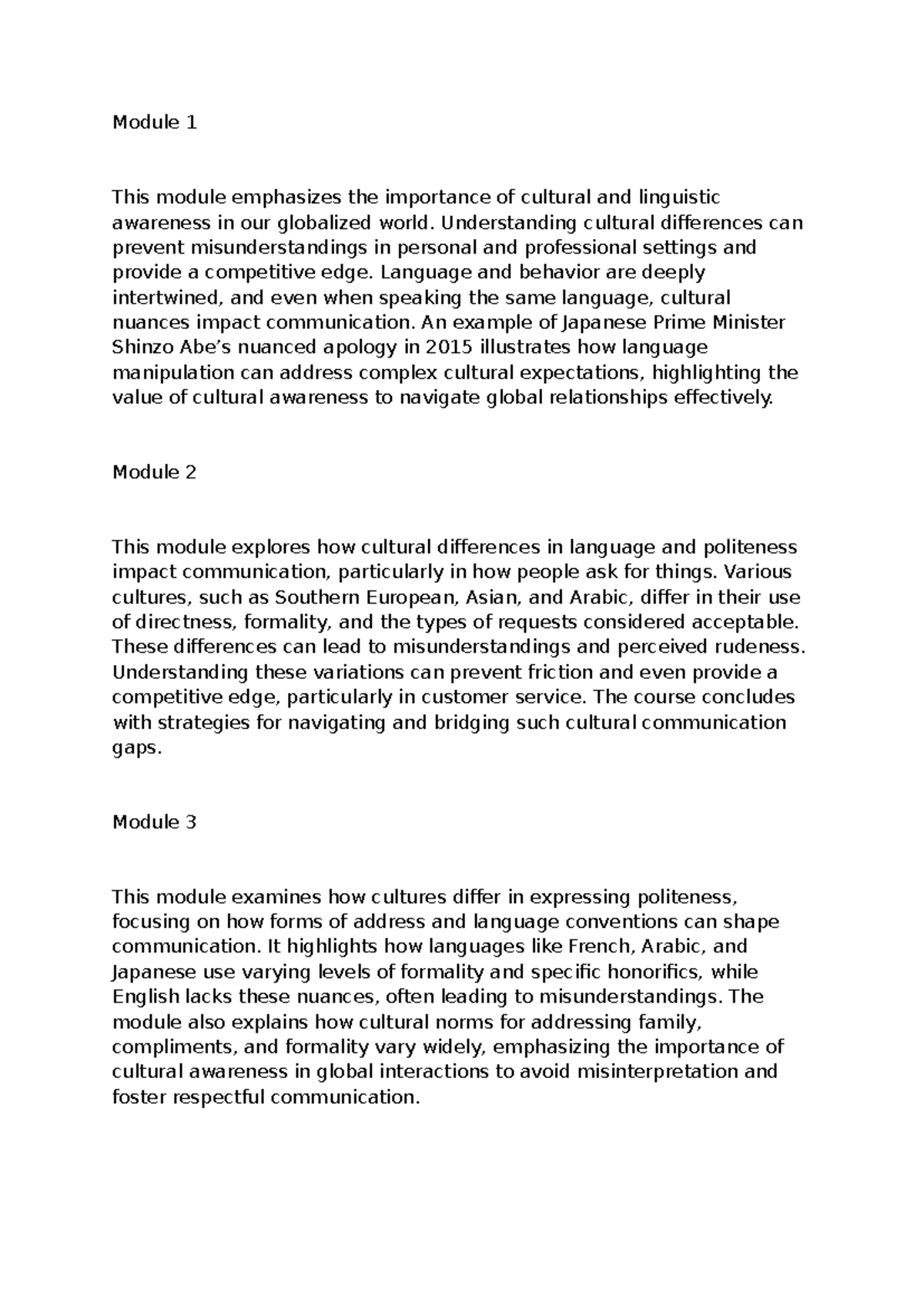 Module summary - Module 1 This module emphasizes the importance of ...