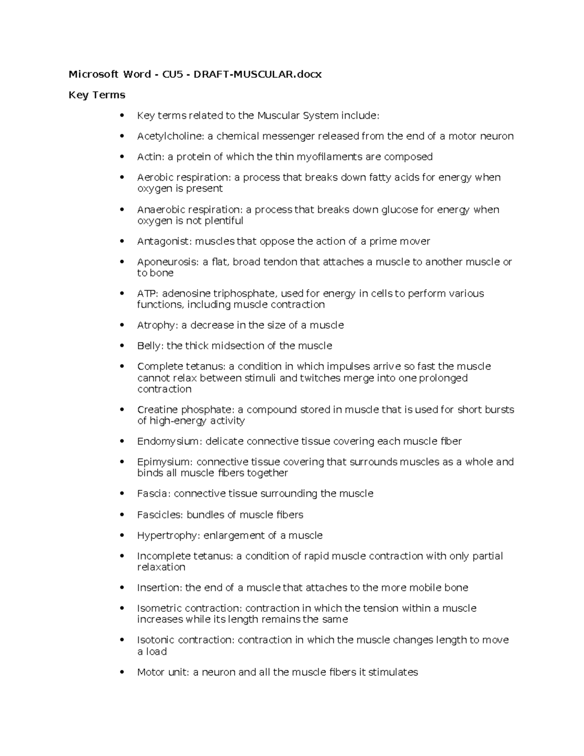 Muscular System Overview for CU5: Key Terms & Functions - Studocu