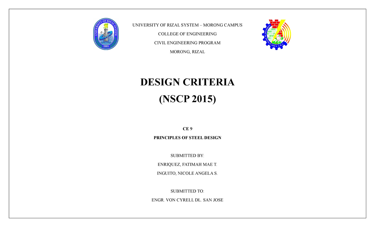 CE 9 Steel Design Project: NSCP 2015 Load Criteria Analysis - Studocu
