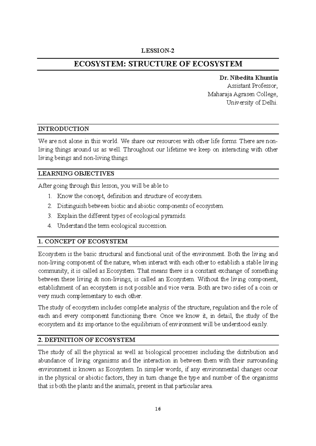 ECOSYSTEM: STRUCTURE AND FUNCTION (EVS Unit 2 Study-Material) - Studocu
