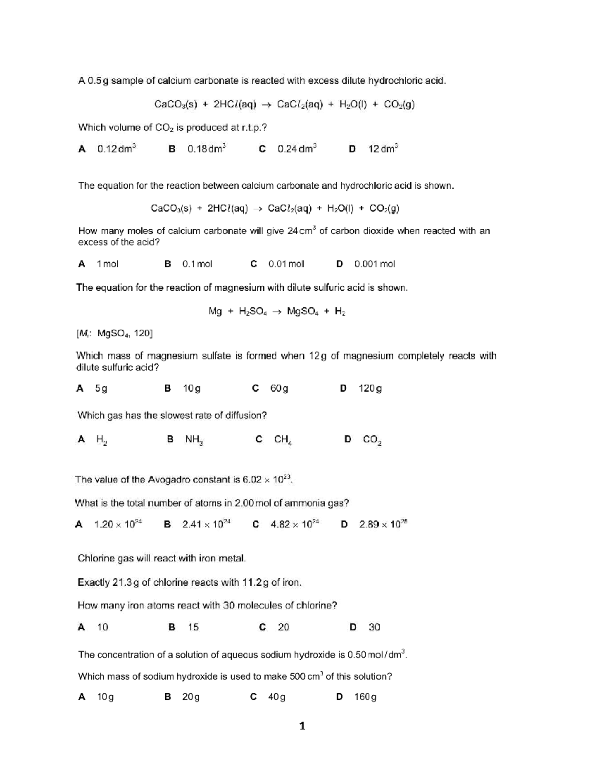 MOLE Concept Practice Questions - WORK Grade 10 - Studocu