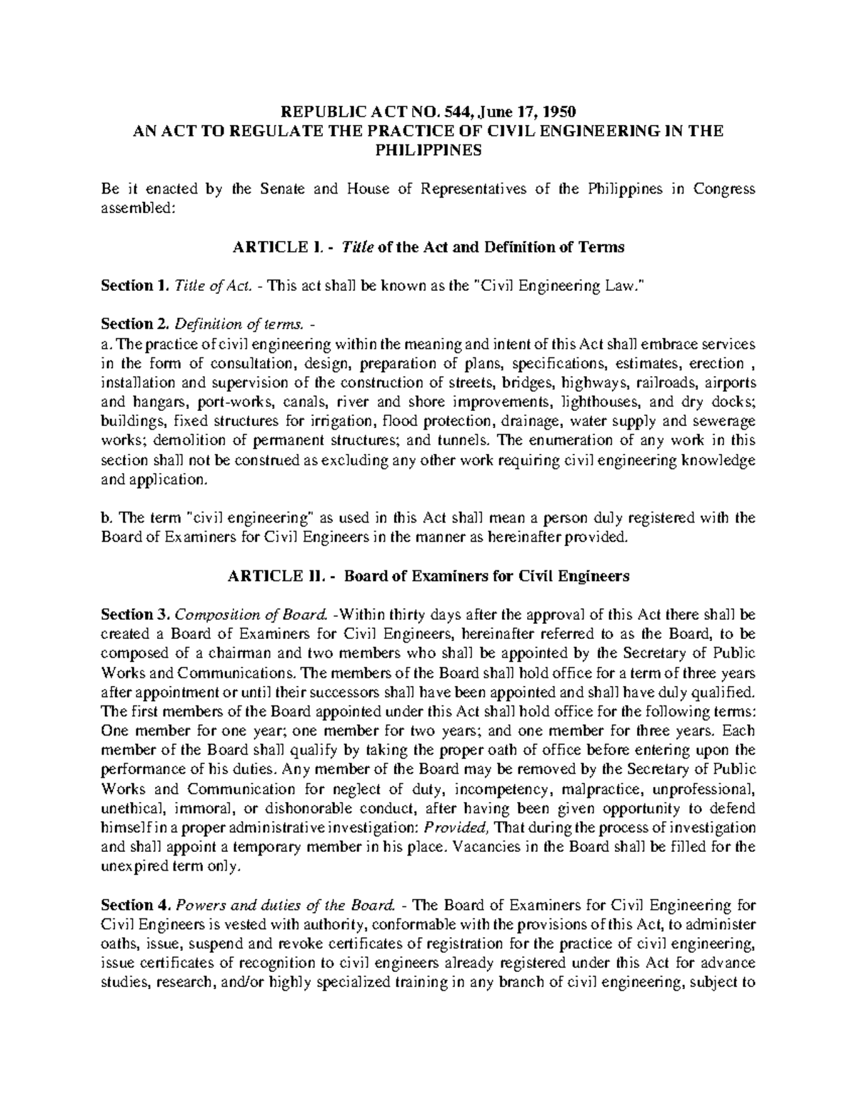 Republic Act No. 544: Regulating Civil Engineering Practice in the PH ...