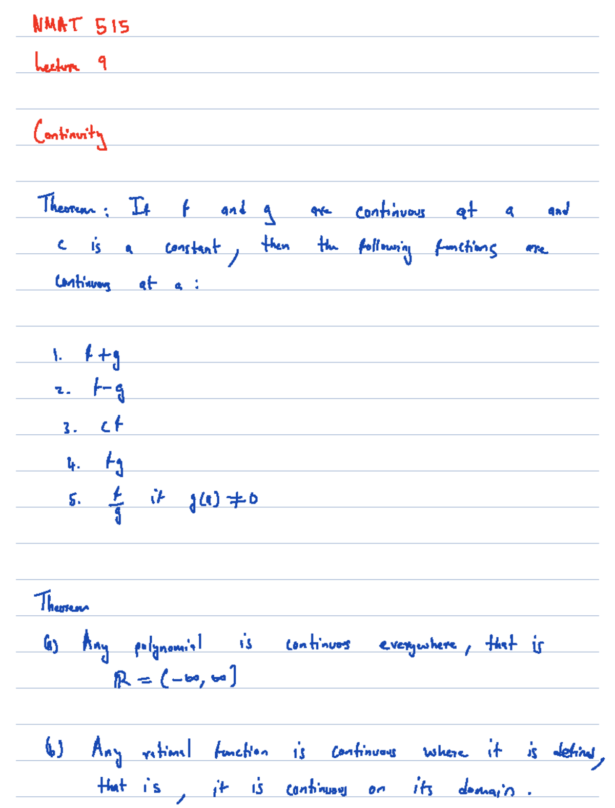 NMAT 515 Lecture 9: Continuity Theorems - Studocu