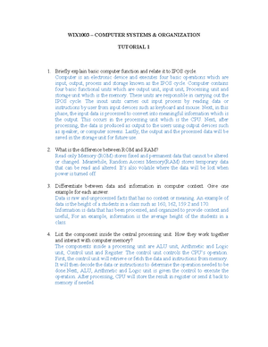Tutorial 4 - Exercises for K-map for lecture in week 4 - WIX1003WXES1109 – COMPUTER SYSTEMS ...