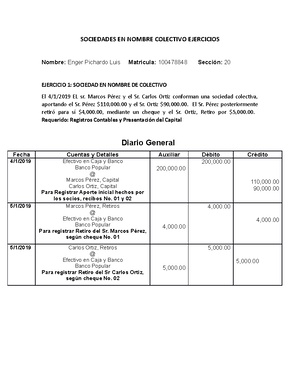 Ejercicios Sociedades EN Comandita Simple Y Encomandita POR Acciones y en Nombre Colectivo - Studocu