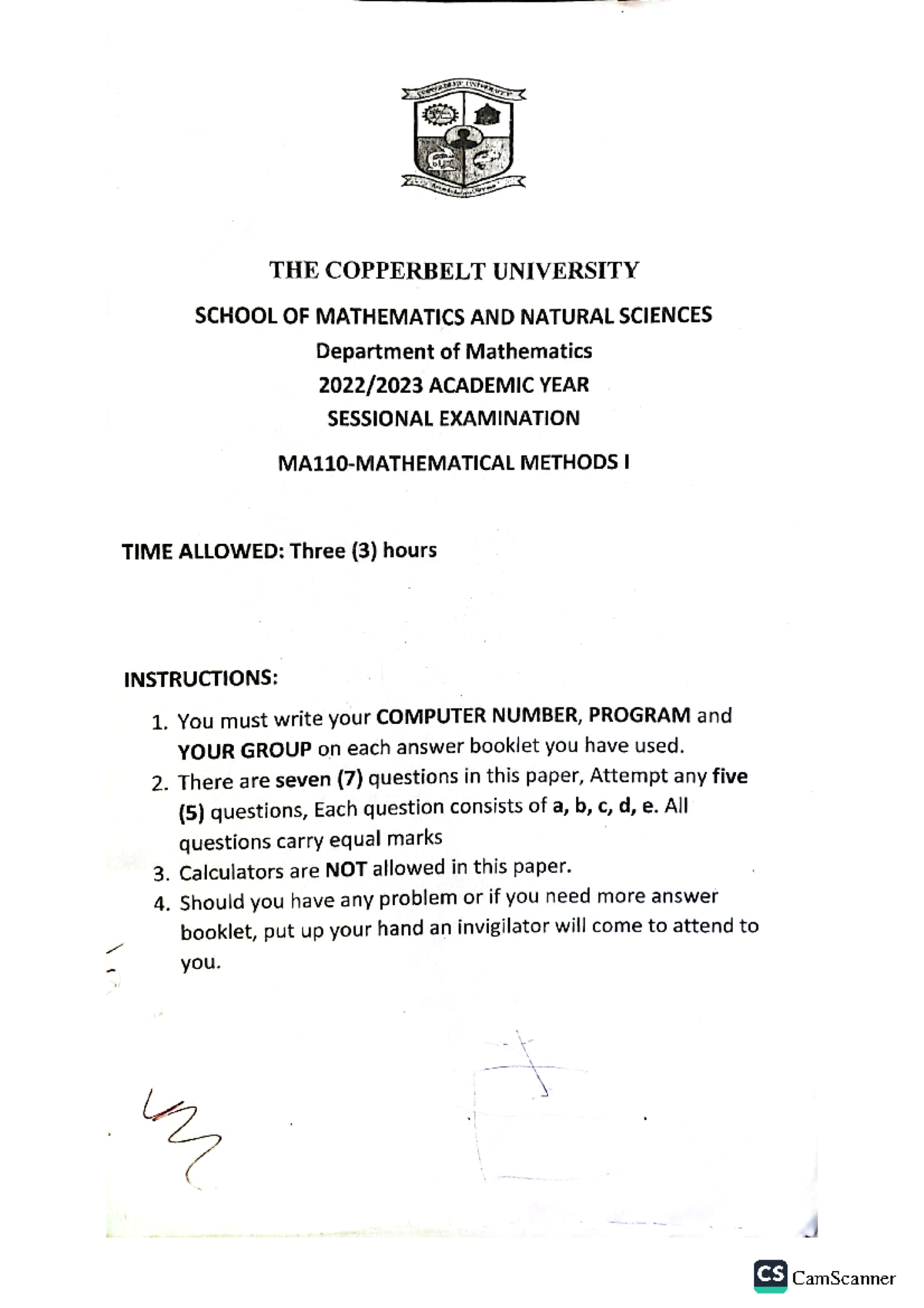 MA110 Sessional Exam Methods I 2022-23: Comprehensive Review Guide ...