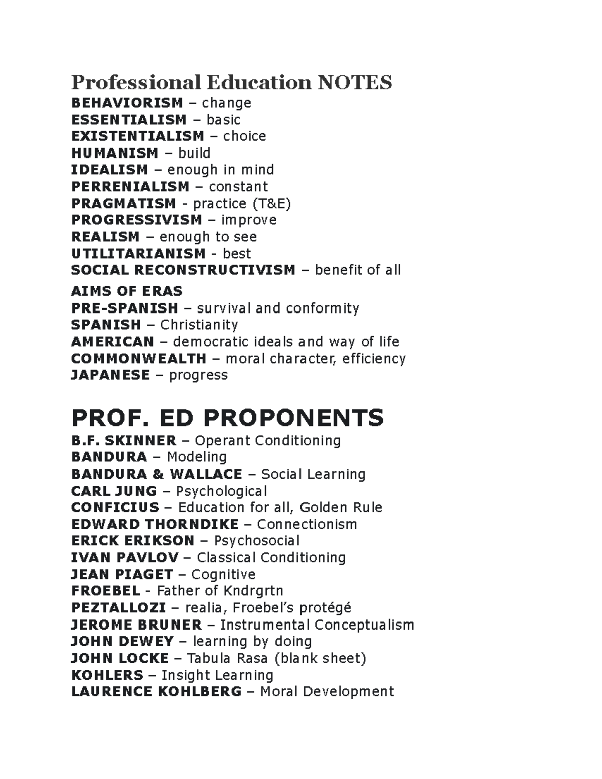 LET Important Notes on Educational Theories and Philosophies - Studocu