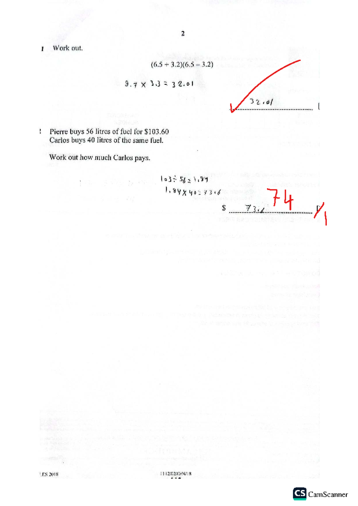 LES 2018 Math Problem Solving and Calculations - Studocu