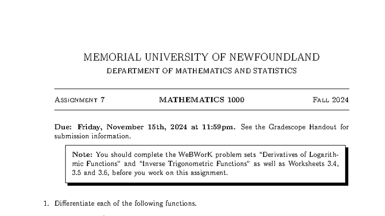Assgn 7 - practice - MEMORIAL UNIVERSITY OF NEWFOUNDLAND DEPARTMENT OF ...