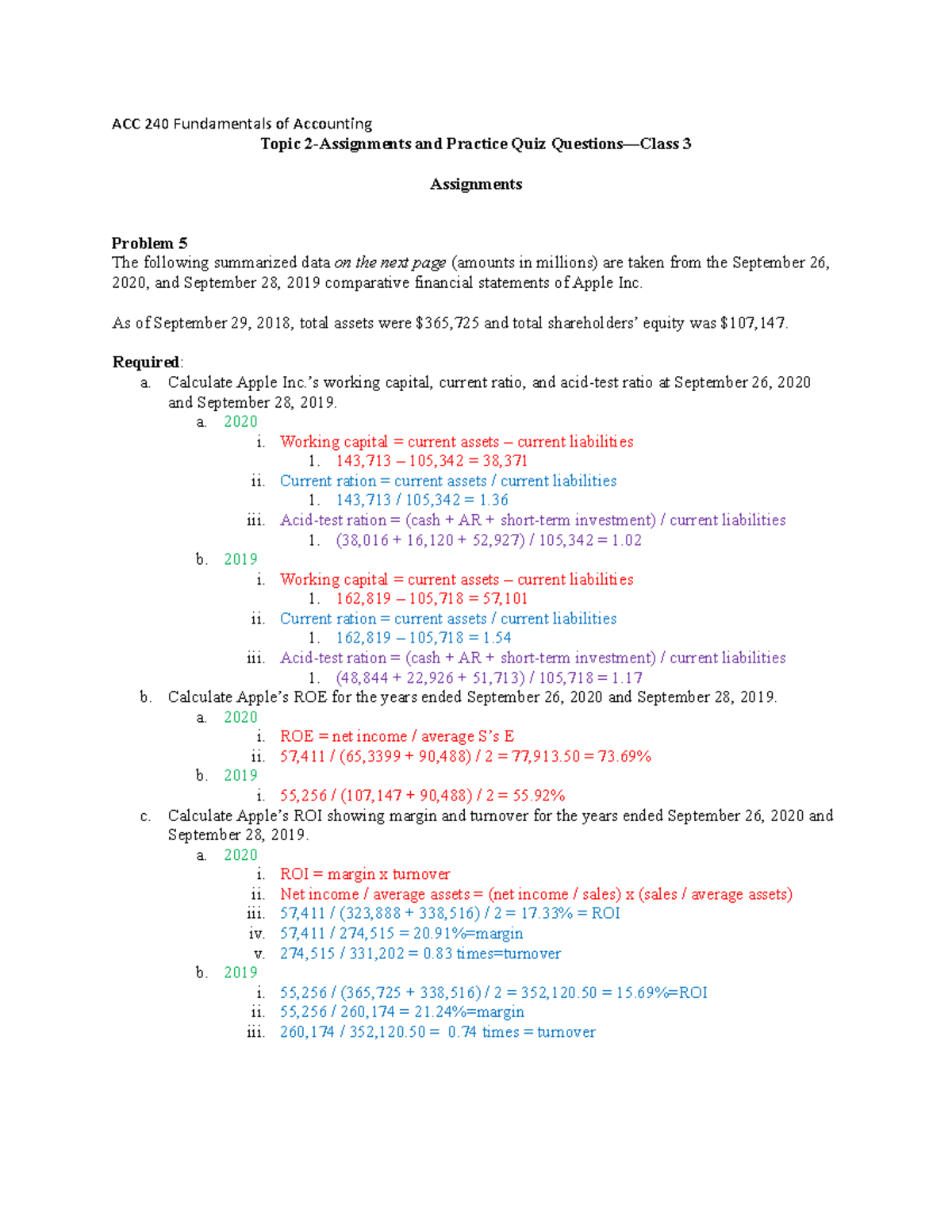 ACC-240 Topic 2-Assignments & Practice Quiz Questions Class 3 - Studocu