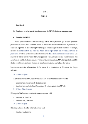 Solution TD 2 Réseau - Solution TD 2 Exercice 1 : Analyse d’une trame Ethernet On donne dans les ...
