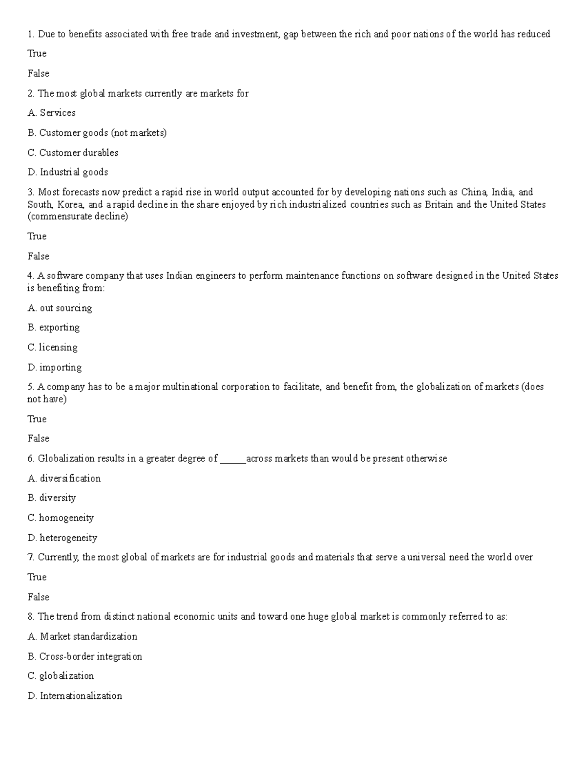 INTL 101: Globalization & Trade - Quiz Review and Key Concepts - Studocu
