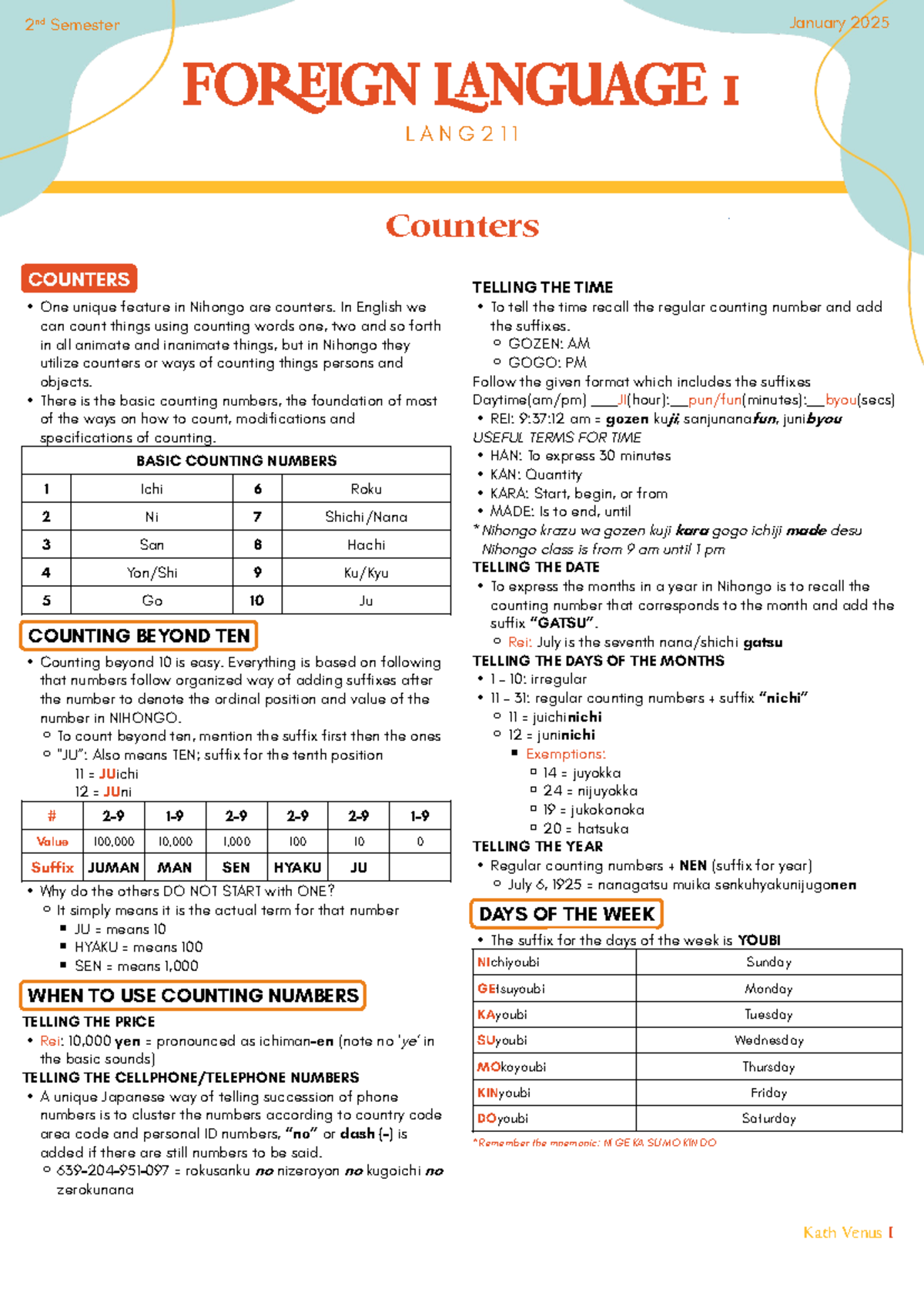 2.02 - Counters - • One unique feature in Nihongo are counters. In ...