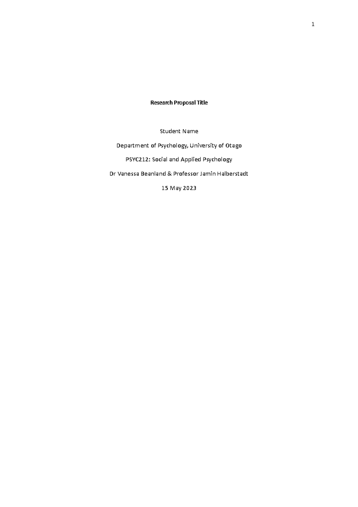 PSYC212 Research Proposal Template: Social and Applied Psychology - Studocu