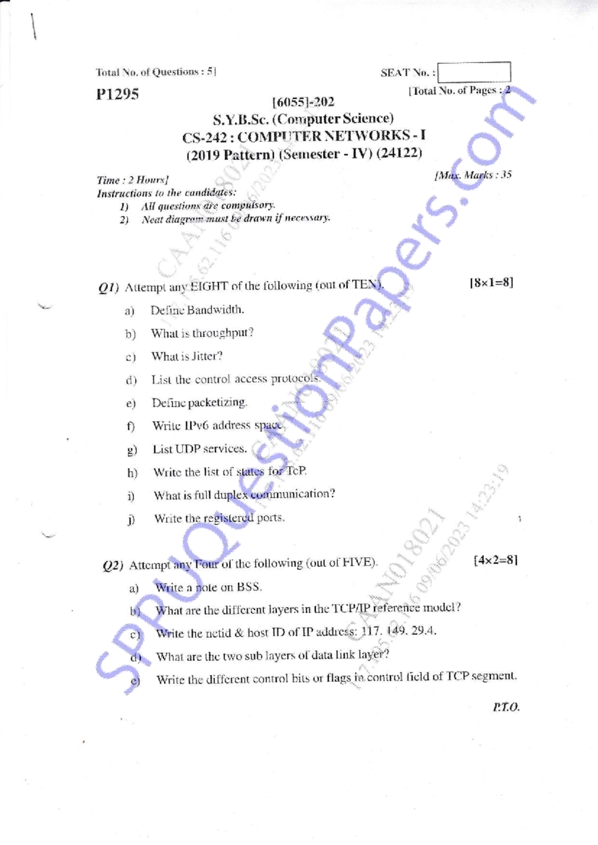B.Sc. Computer Science (CS) Semester IV 2023 April Computer Networks ...