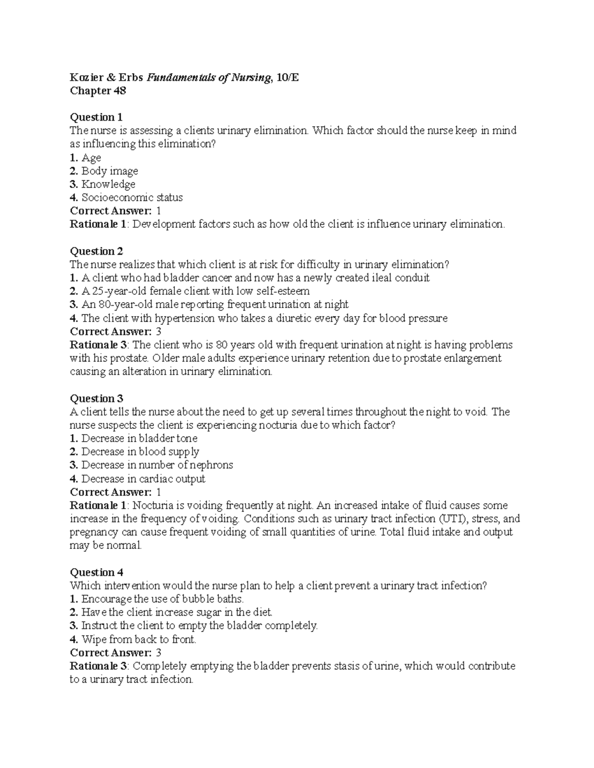 Nursing Testbank: Urinary Elimination & Disorders - Chapter 48 - Studocu