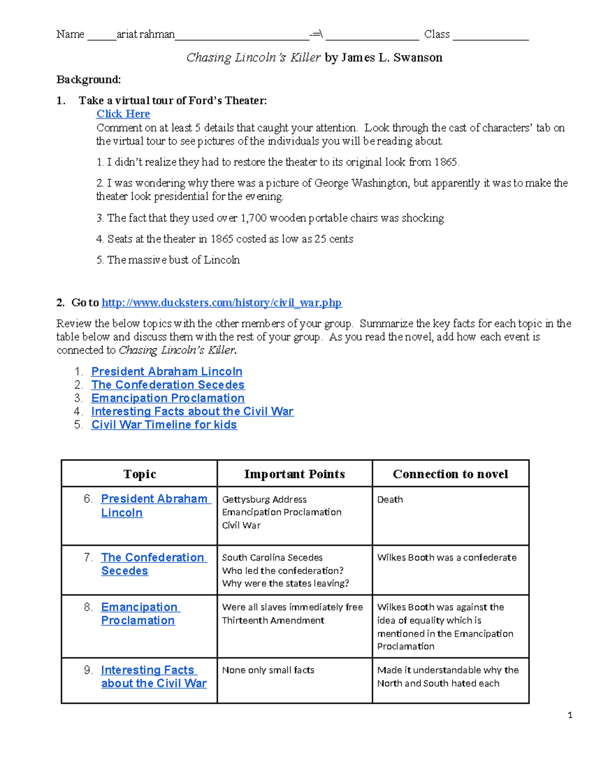Chasing Lincoln's Killer Study Guide and Summary 2024 - Studocu