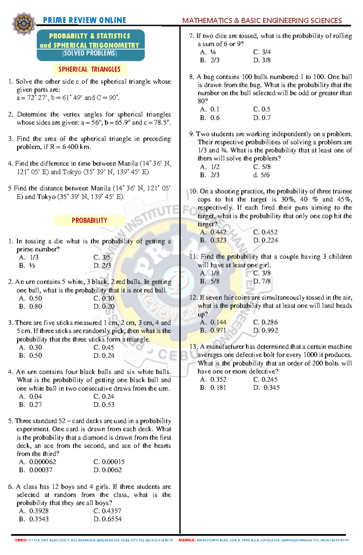 Probability amp statistics and spherical trigonometry - PRIME REVIEW ...