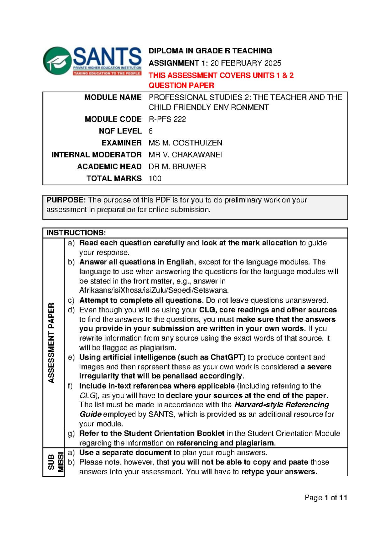 R-PFS 222 Assignment 1 Semester 1: 2025 Final Question Paper - Studocu