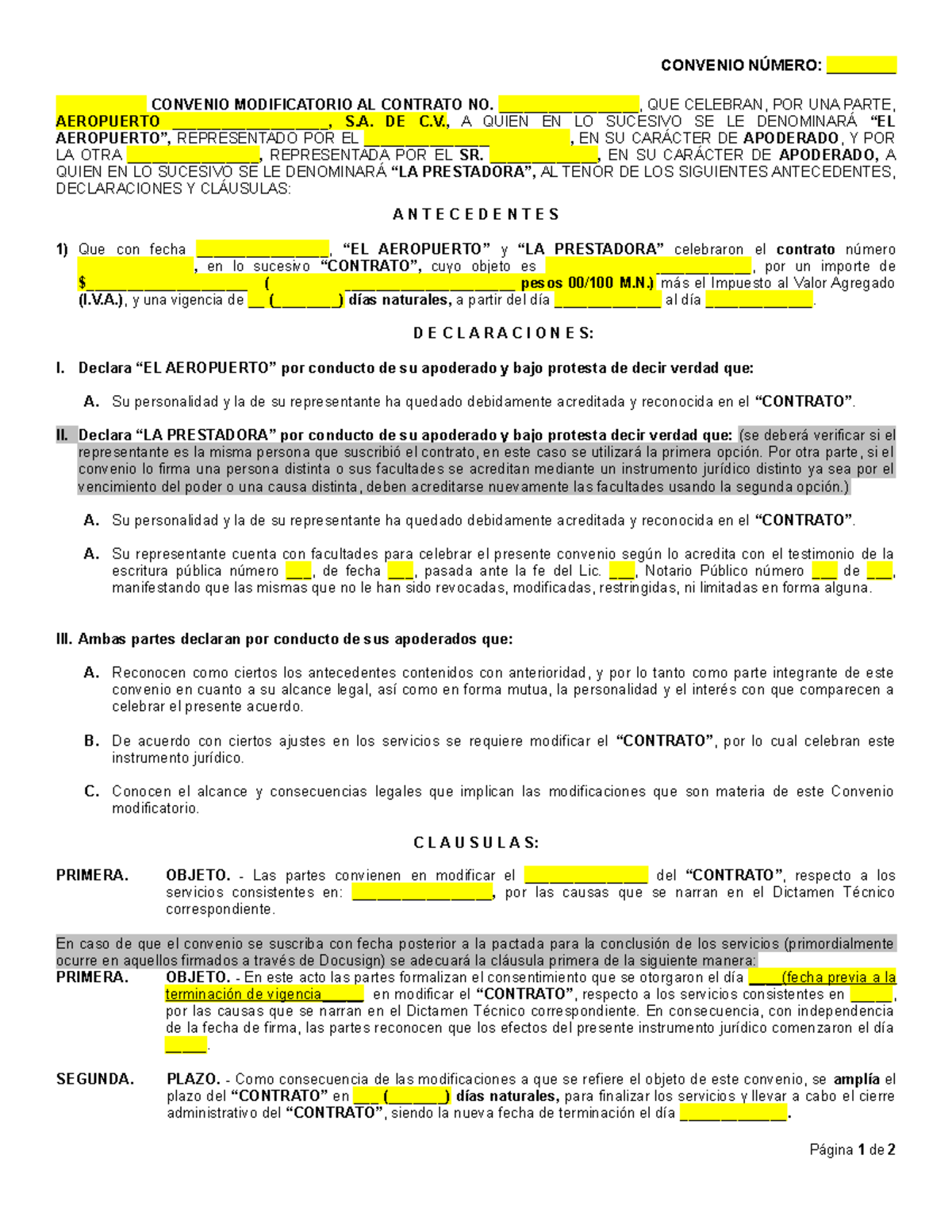 Plantilla de Convenio Modificatorio - Servicios - CONVENIO NÚMERO ...