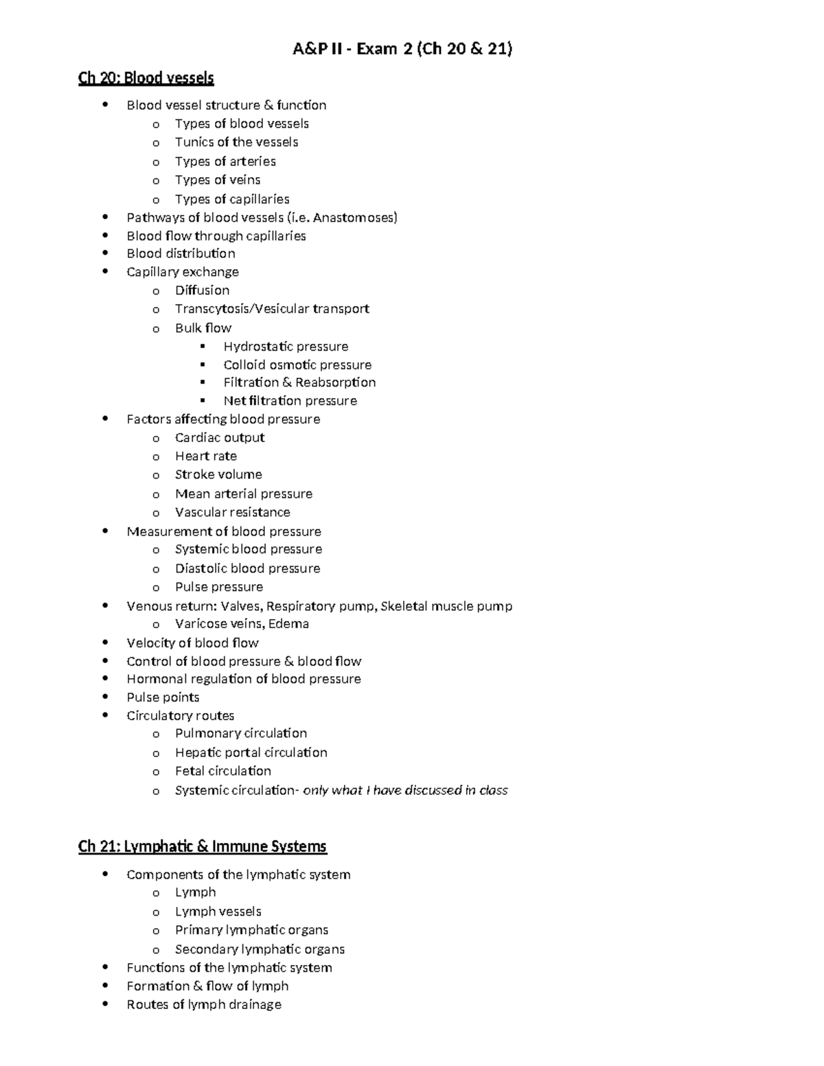 Study Guide for II Exam 2: Blood Vessels & Lymphatic System - Studocu
