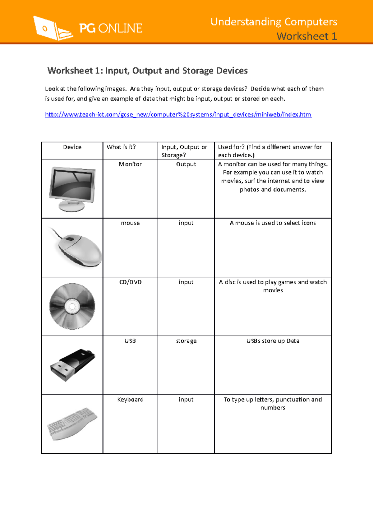 Ict worksheet - fgjfgjfghtfhtfh - Worksheet 1: Input, Output and ...