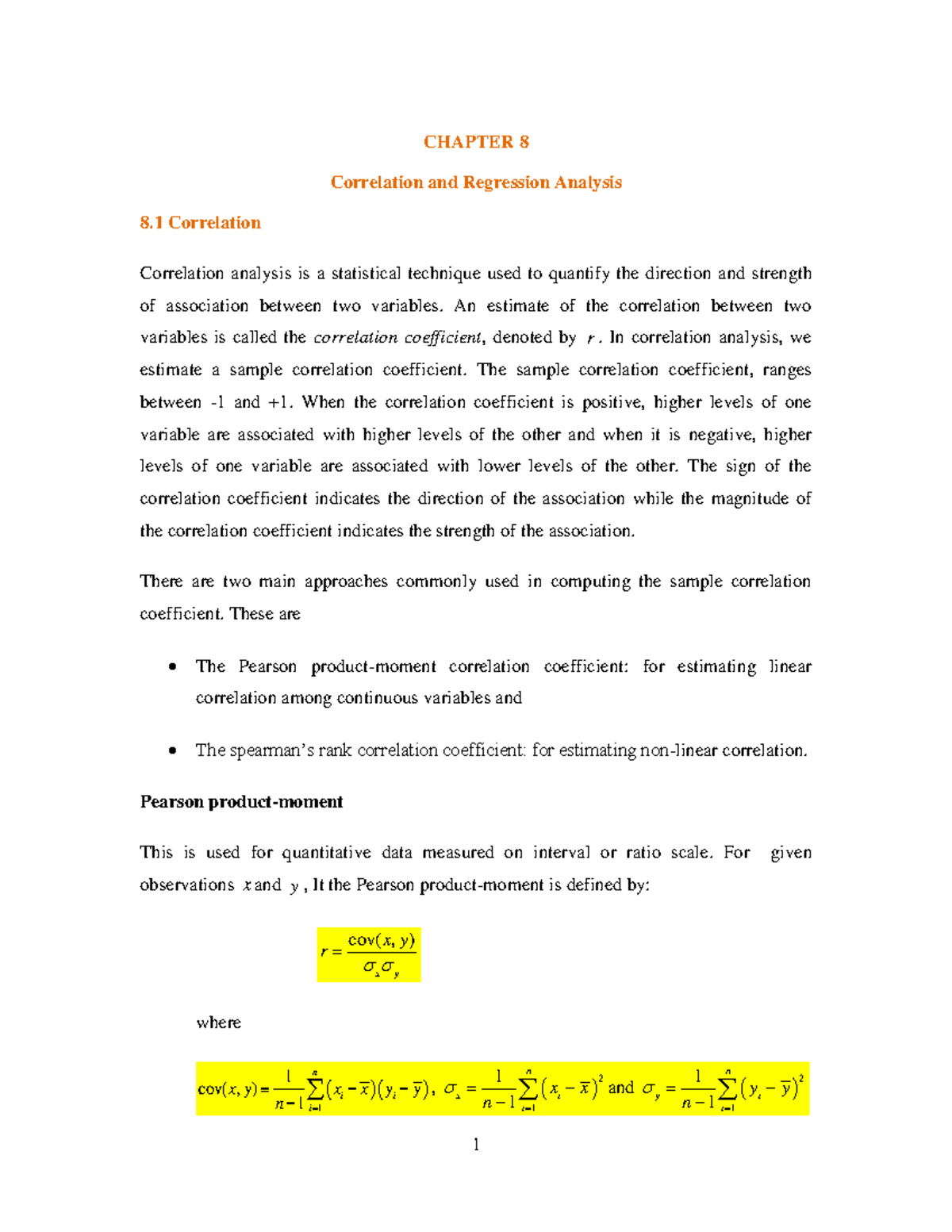 Correlation and regression (updated on 22-07-2021) - ####### CHAPTER 8 ####### Correlation and ...