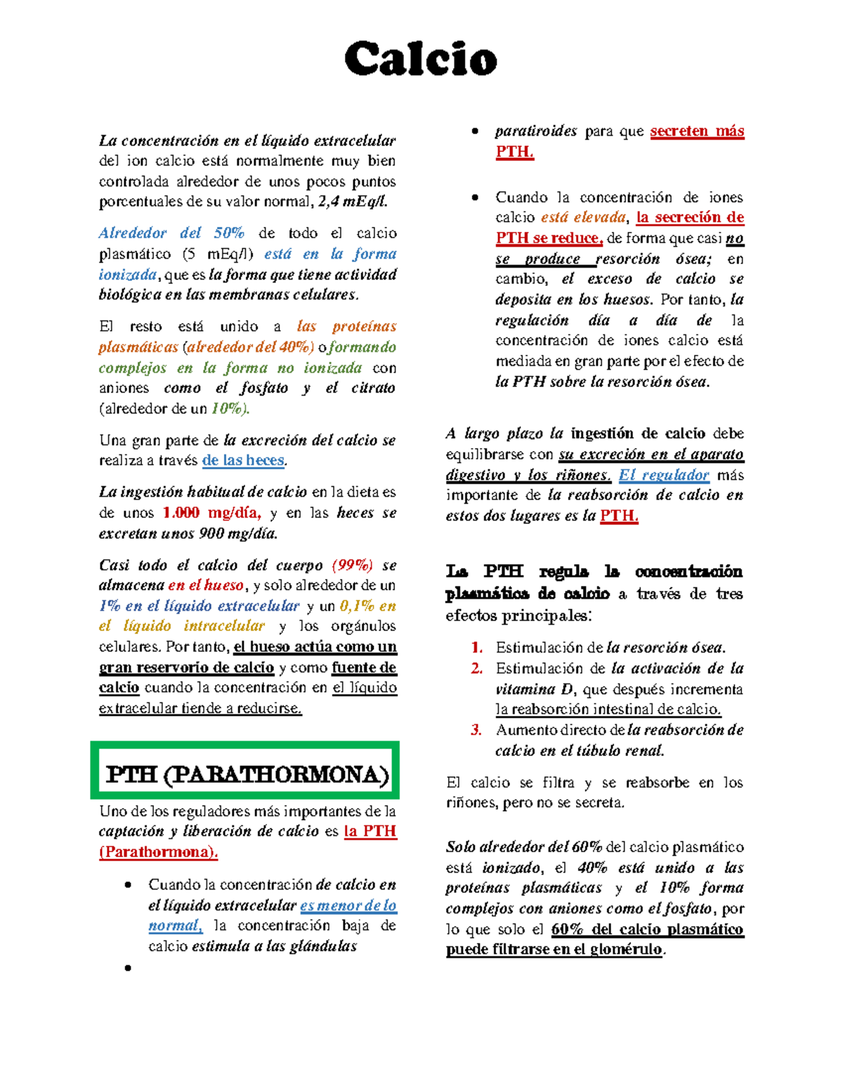 Regulación del Calcio en el Líquido Extracelular: Apuntes de Biología ...