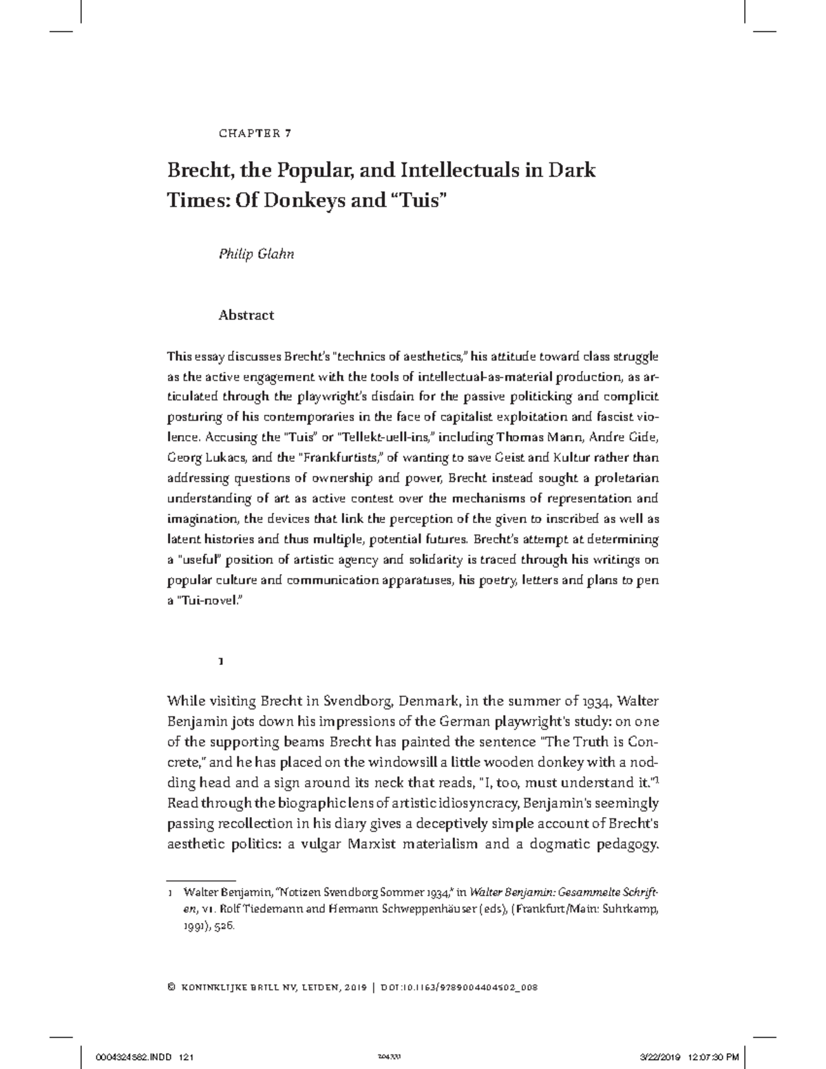 Brecht's Critique of Intellectuals in Dark Times: Popularity and ...