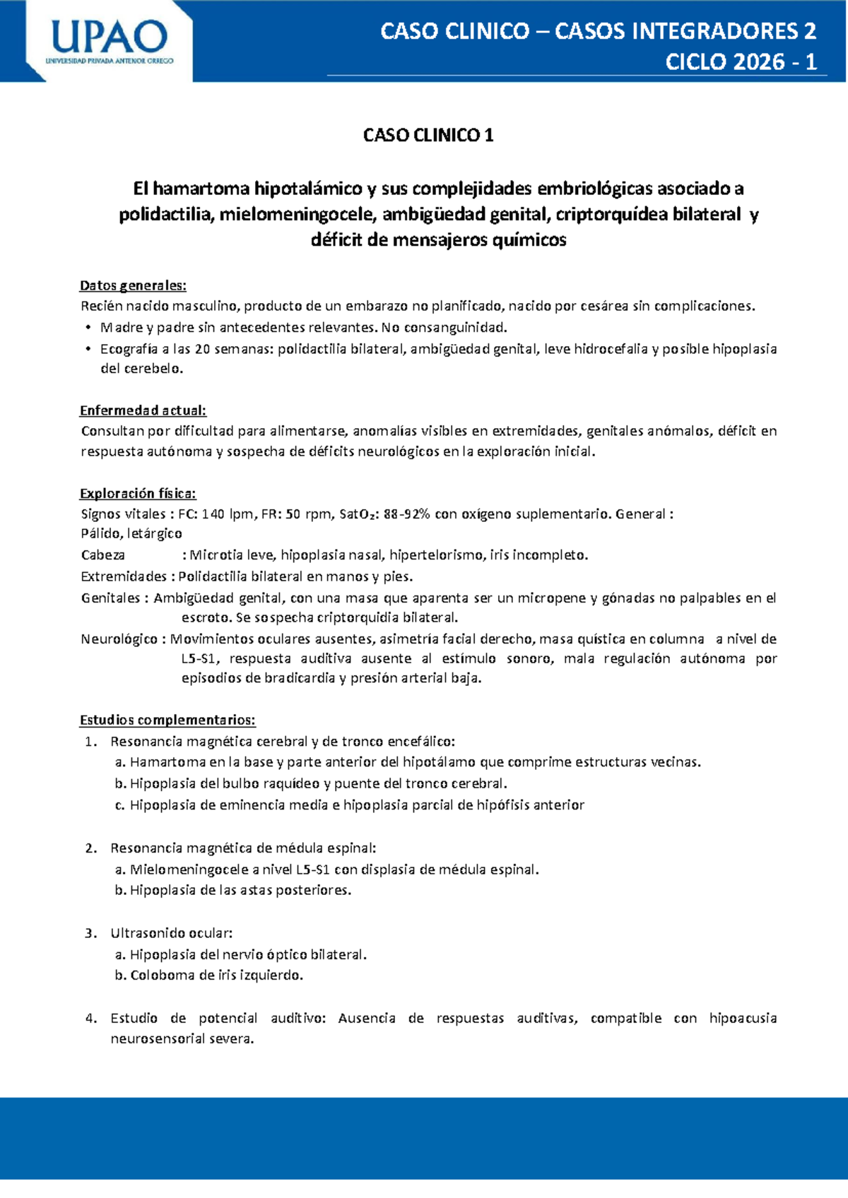 CASO CLÍNICO 1: Hamartoma Hipotalámico y Polidactilia - CC 2026 - Studocu