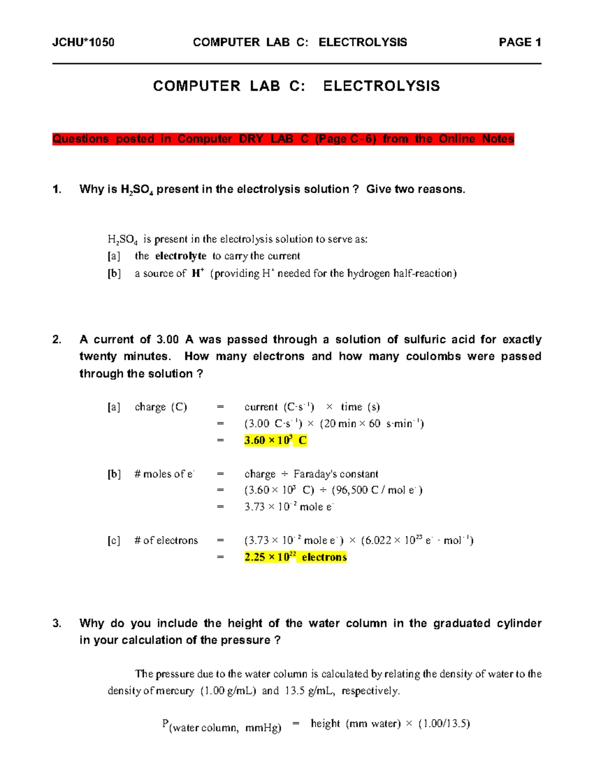 1050Online Lab DNotes - Dry lab D - JCHU*1050 COMPUTER LAB D: CATALYTIC ...
