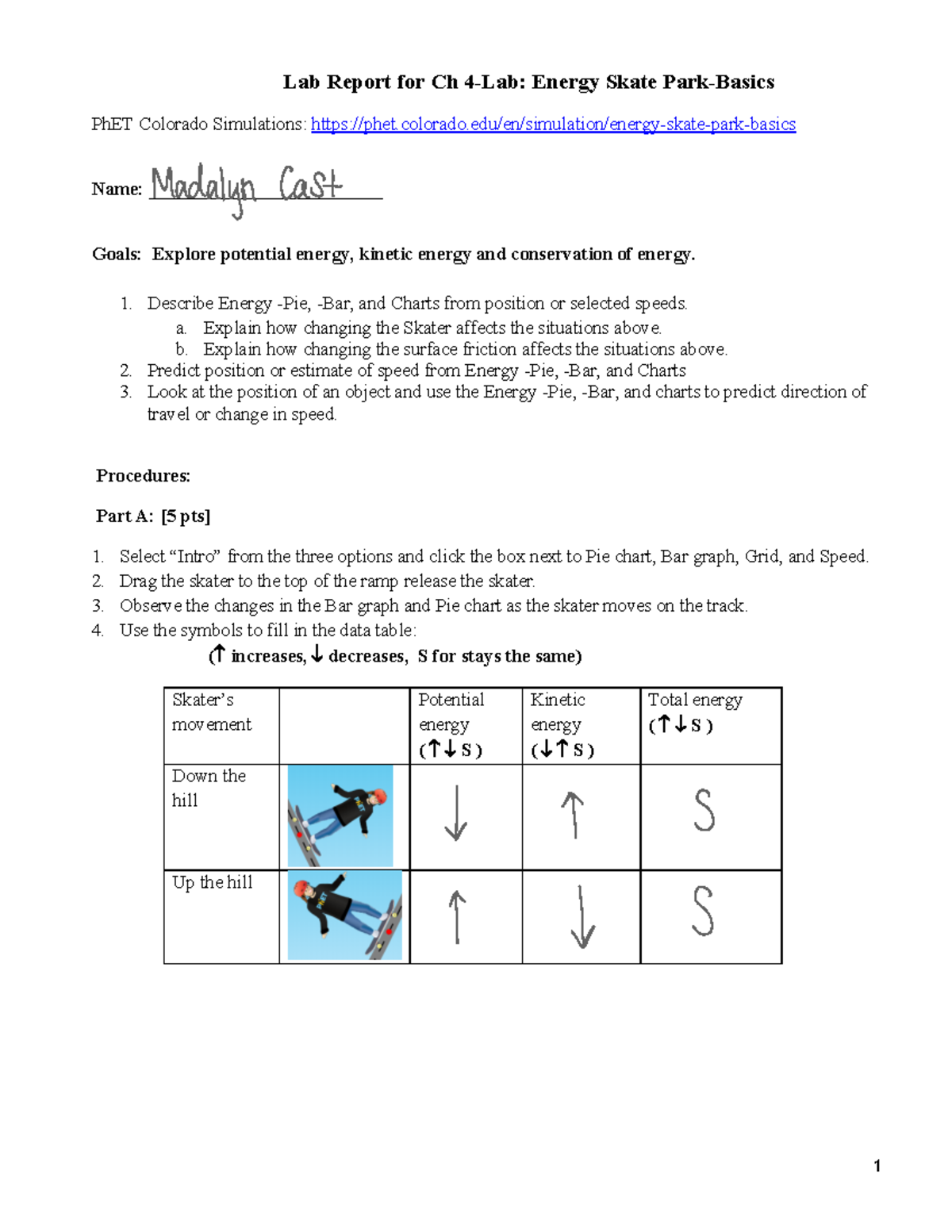 Ch4-Lab-Energy Skatepark Basics - Lab Report for Ch 4-Lab: Energy Skate ...