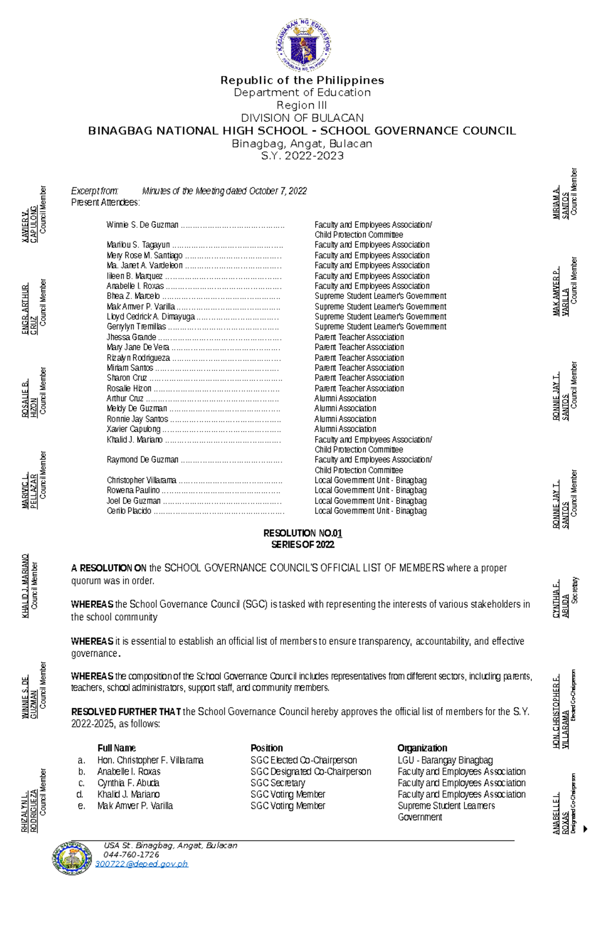 Resolution 1 SGC Official Members List for S.Y. 2022-2025 - Studocu