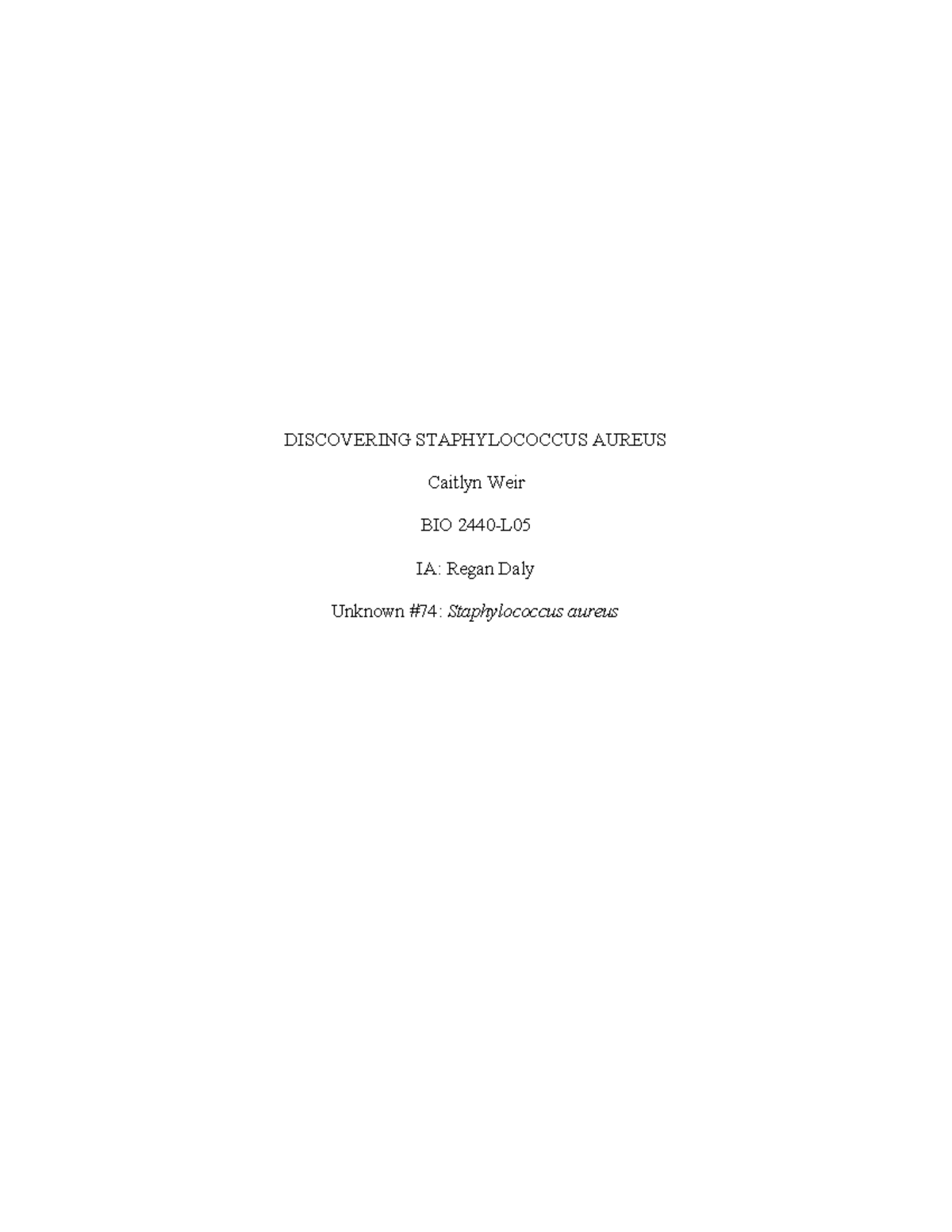BIO 2440-L: Scientific Paper on Staphylococcus aureus Discovery - Studocu