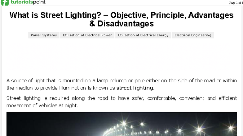 EE 101: Street Lighting - Objectives, Principles, and Benefits - Studocu
