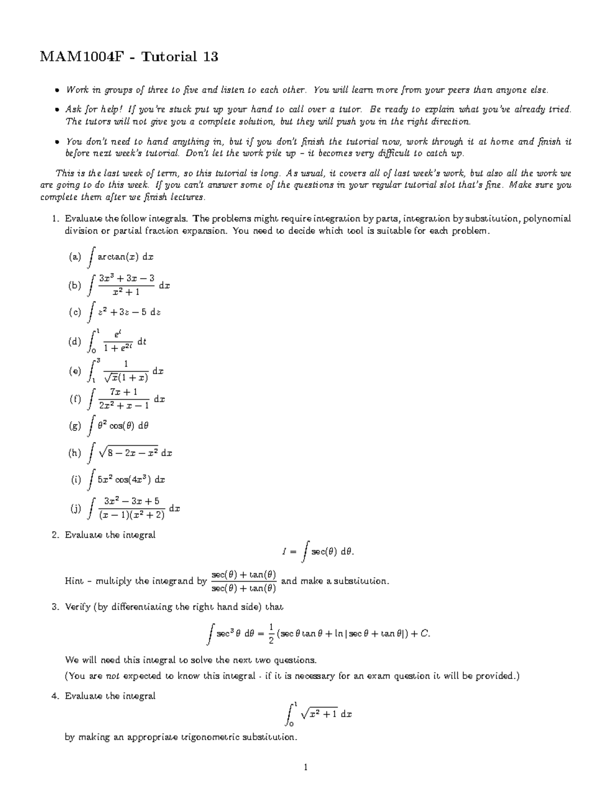 MAM1004F Tutorial 13: Advanced Integration Techniques and Practice ...
