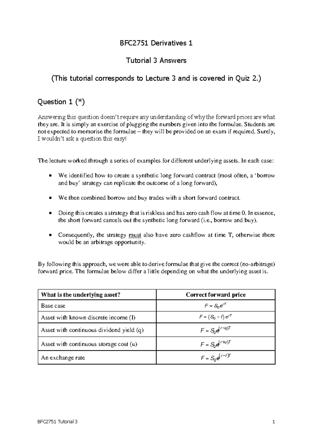 BFC2751 Derivatives 1 - Tutorial 3 Answers & Quiz 2 Coverage - Studocu