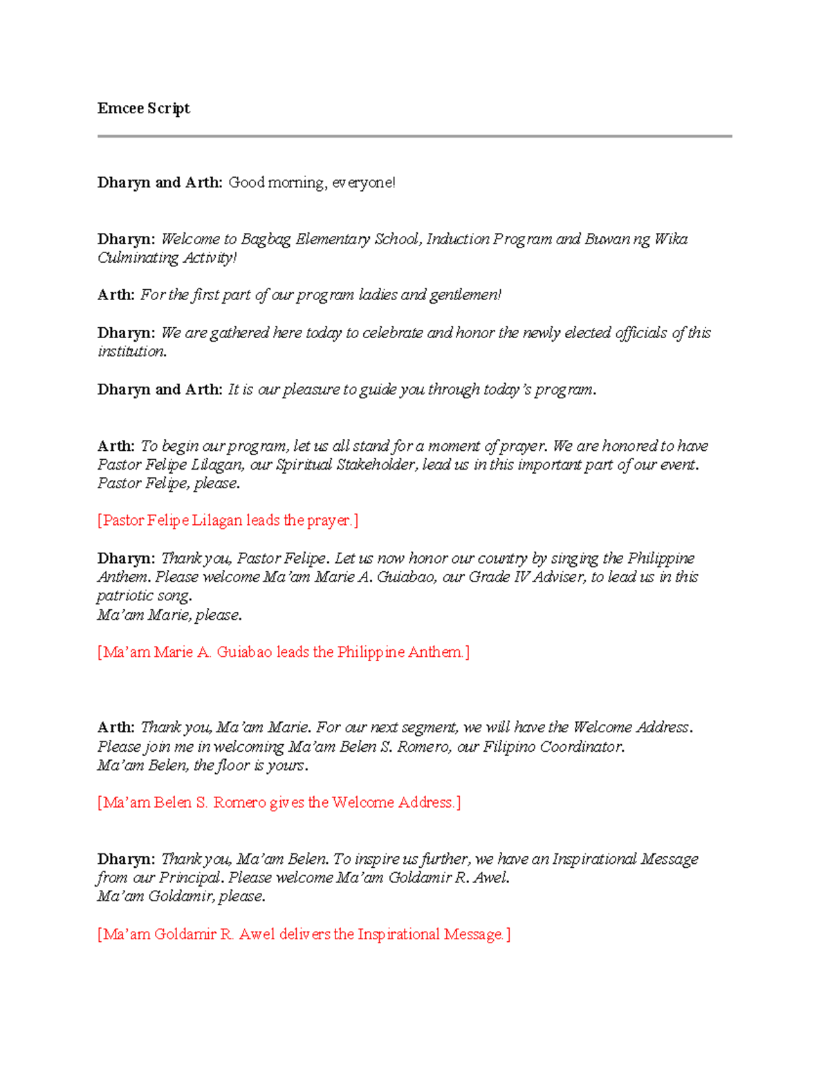 Buwan ng Wika Induction Program Emcee Script - Studocu