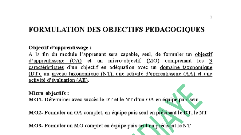 Formulation des Objectifs Pédagogiques - FOP 24-25 - Studocu