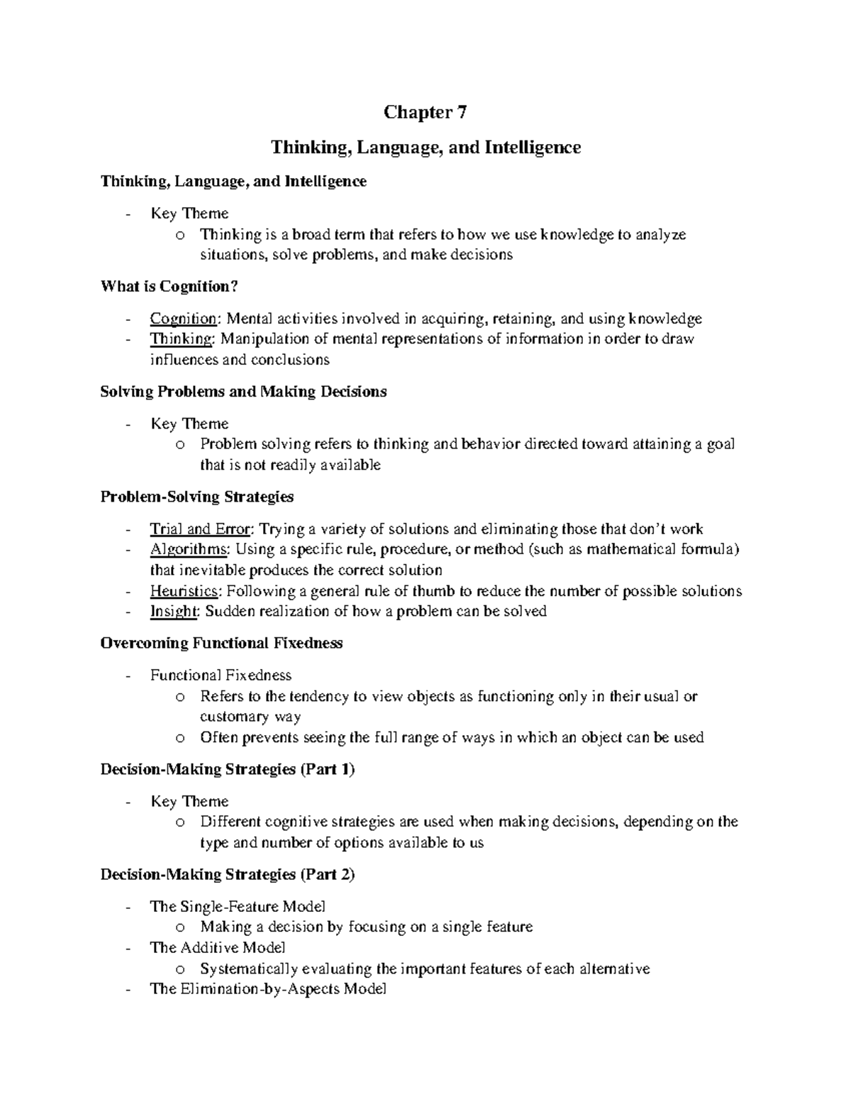Psyc 201 Chapter 7: Notes on Thinking, Language, and Intelligence - Studocu