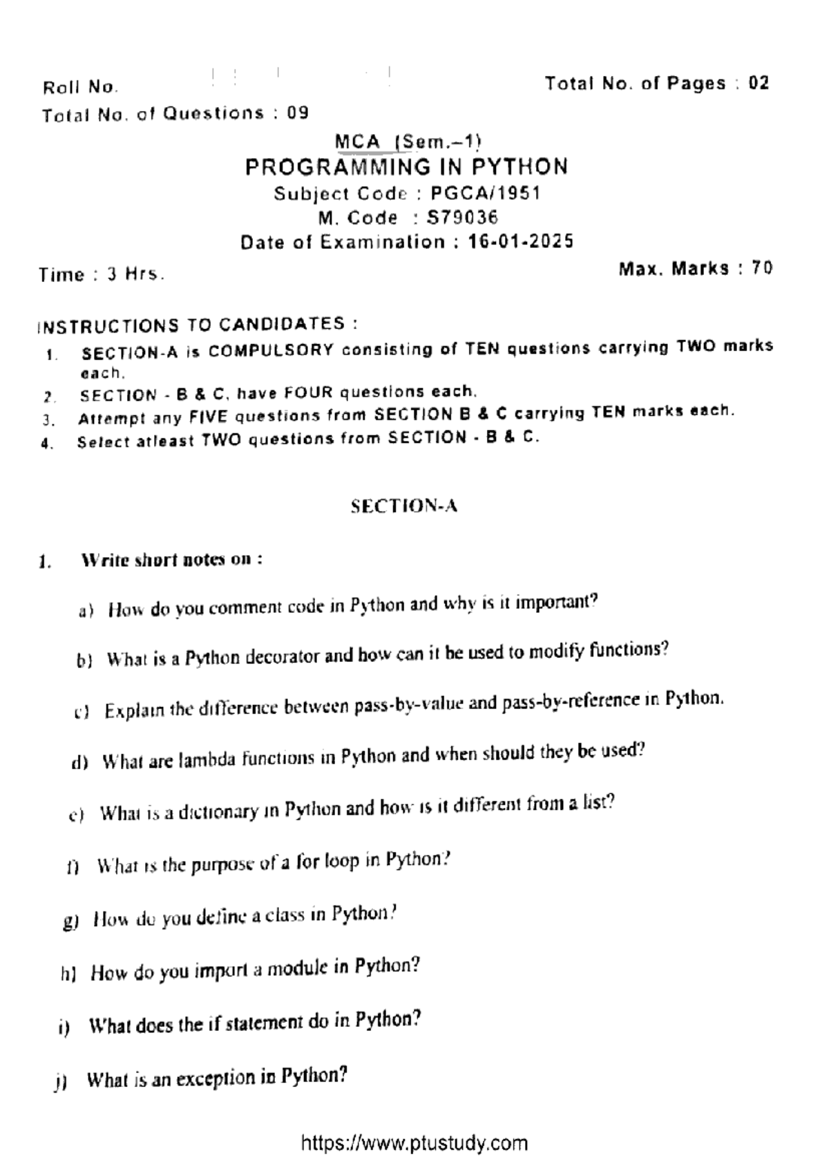 MCA Programming in Python Exam Questions (S79036) - Studocu