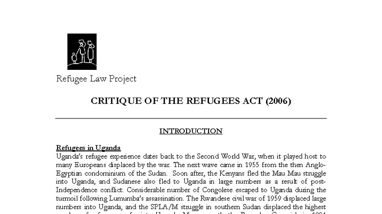 Refugee Law Project: Critique of the Refugees Act (2006) - Studocu