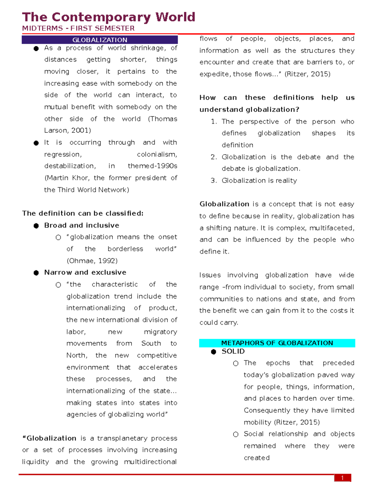 CW Reviewer - The Contemporary World MIDTERMS - FIRST SEMESTER ...