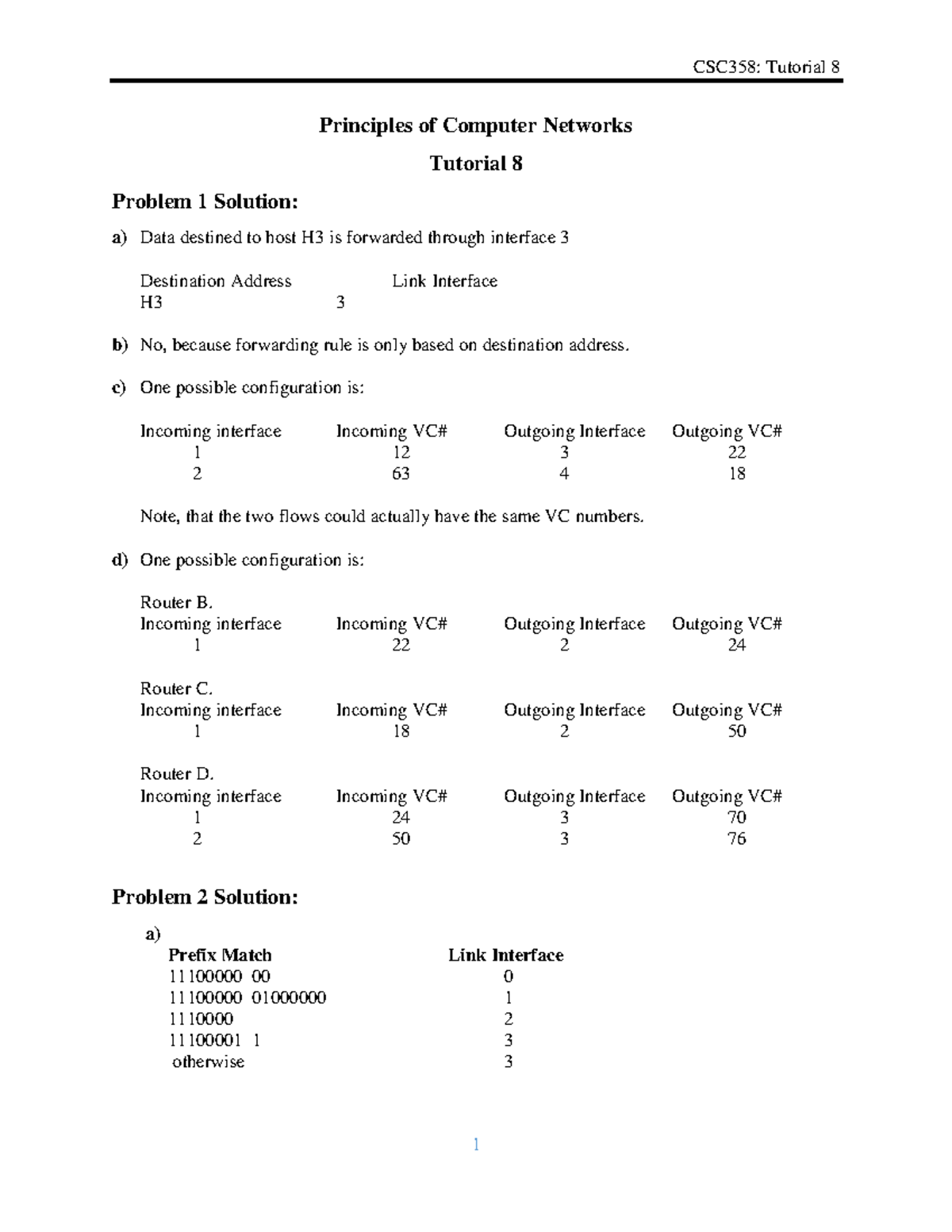 CSC358: Tutorial 8 Solutions for Computer Networks Problems - Studocu