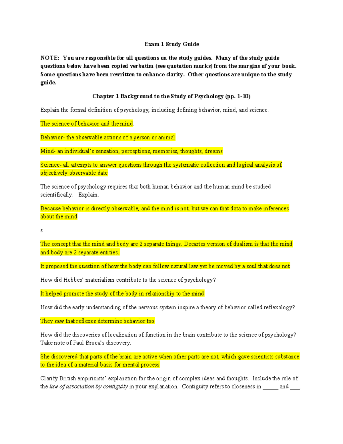 Exam 1 Study Guide: Key Concepts in Psychology - Studocu