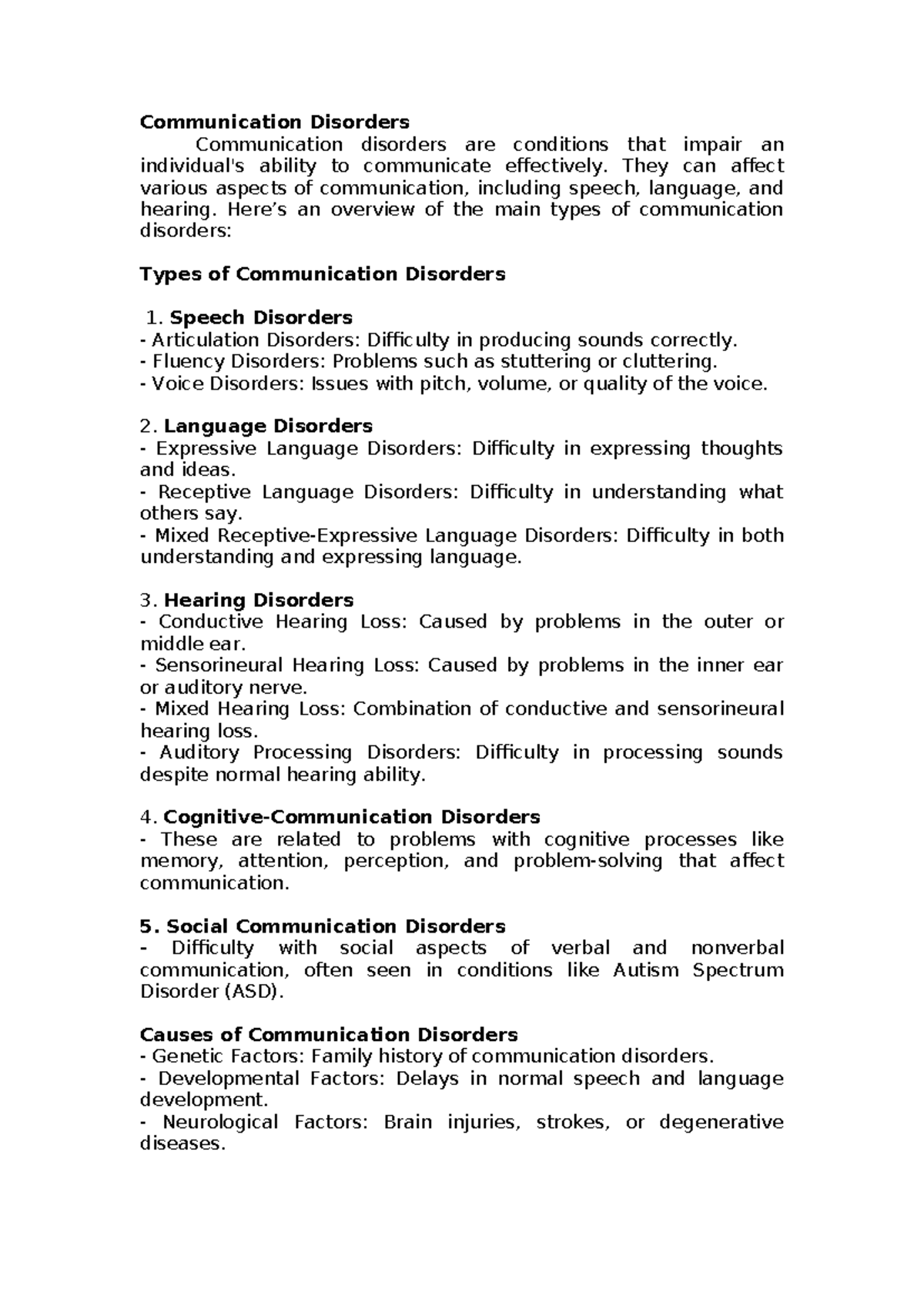Communication Disorders Overview and Identification Strategies - Studocu