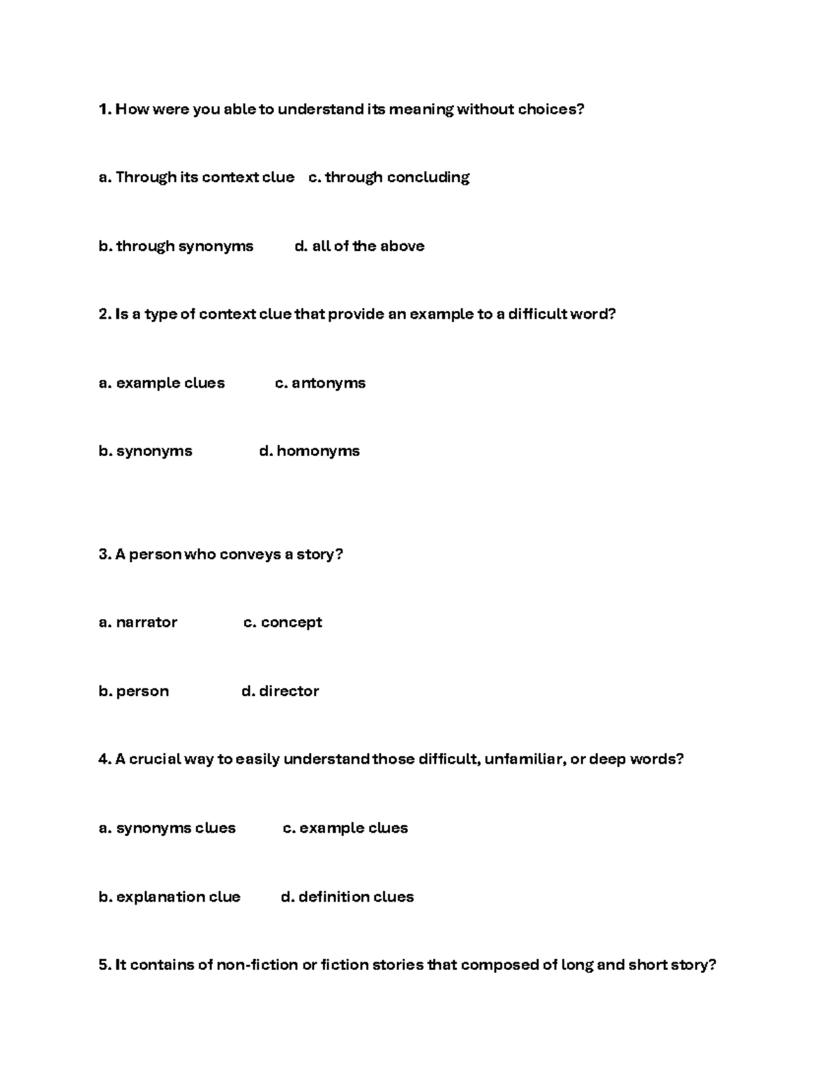 Educalictusenovia: Context Clues and Poetry Elements Quiz - Studocu